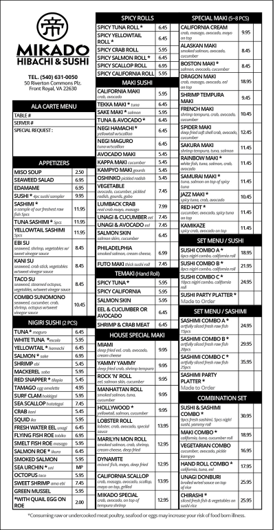 Full Menu – Mikado Japanese Steakhouse
