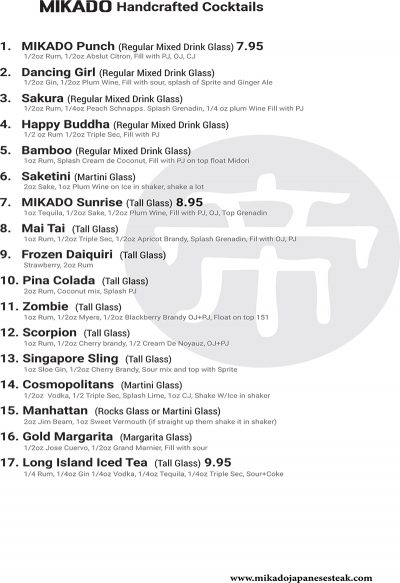 Full Menu – Mikado Japanese Steakhouse